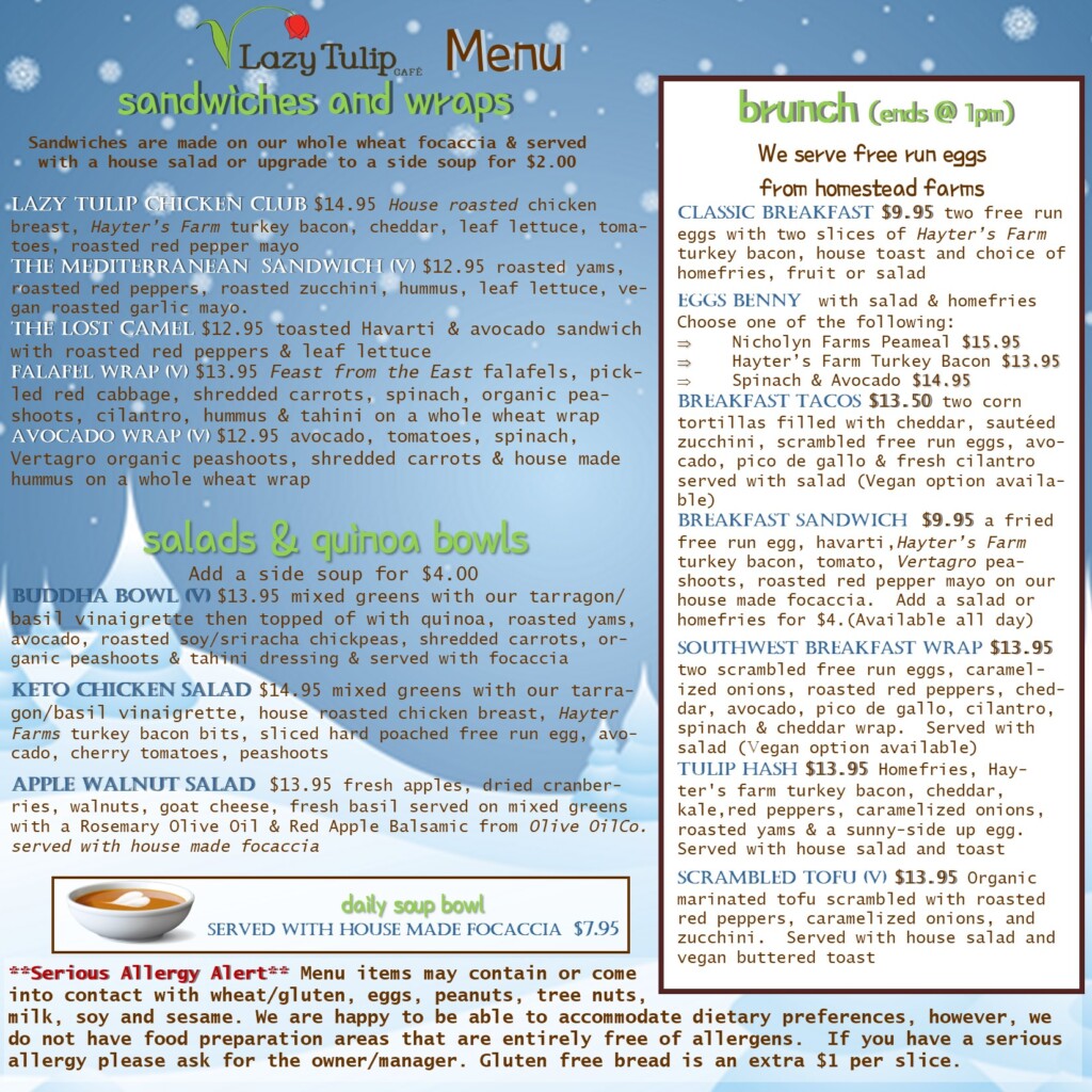 Menu - Lazy Tulip Cafe